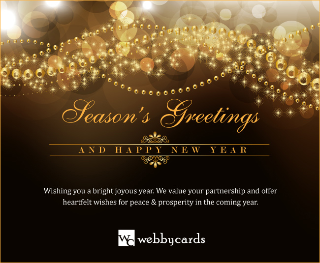 Custom Corporate Holiday ECard Elegant Gold Beads With Seasons Greetings For Email